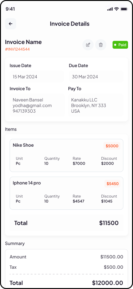 Kanakku - Invoice and Billing Management React Native Template by dreamstechnologies